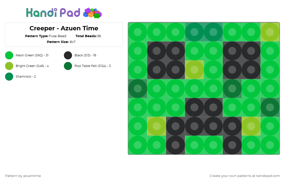 Minecraft Inspired Creeper - Azuen Time Fuse Bead Pattern - Kandi Pad ...