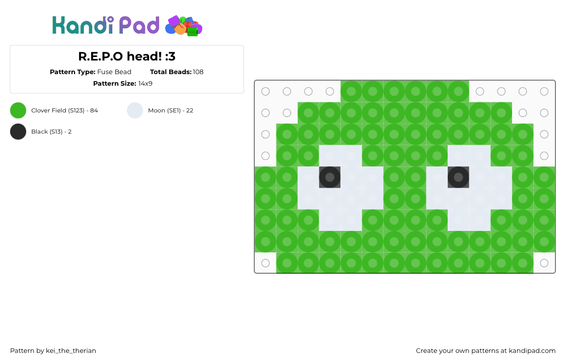 R.E.P.O head! :3 Fuse Bead Pattern - Kandi Pad | Kandi Patterns, Fuse ...