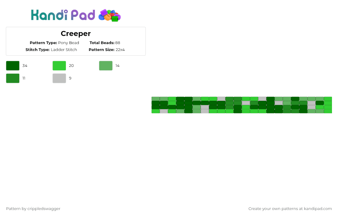 Creeper Pony Bead Pattern - Kandi Pad | Kandi Patterns, Fuse Bead ...