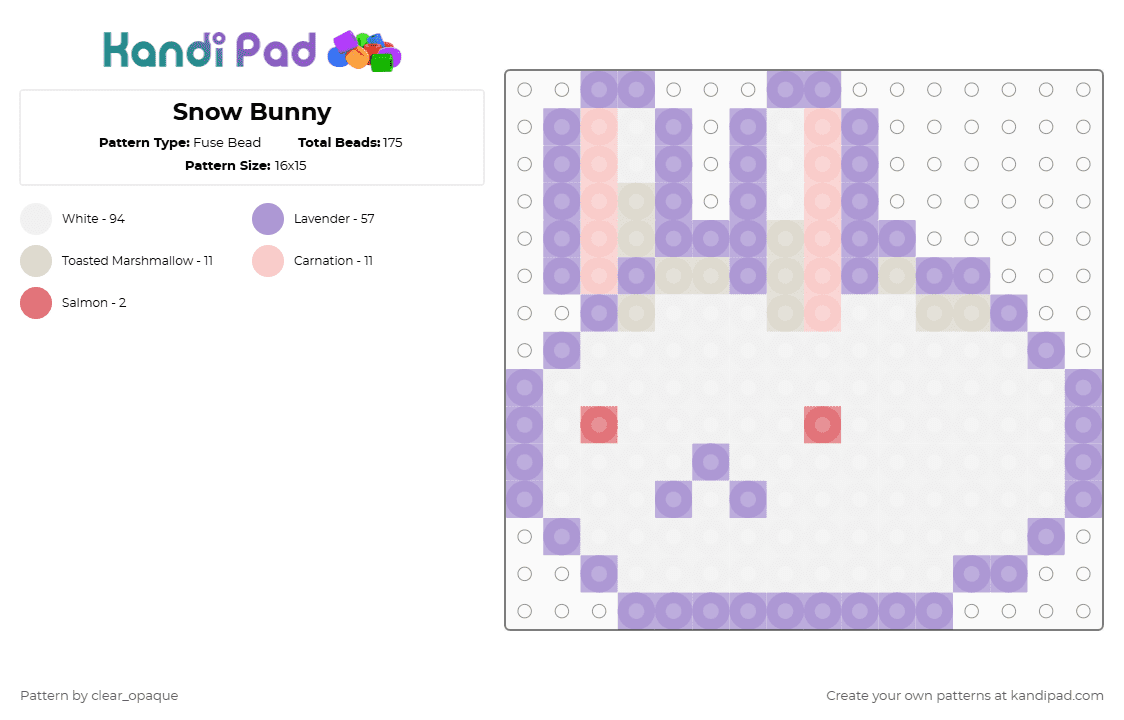 Snow Bunny Fuse Bead Pattern - Kandi Pad | Kandi Patterns, Fuse Bead ...