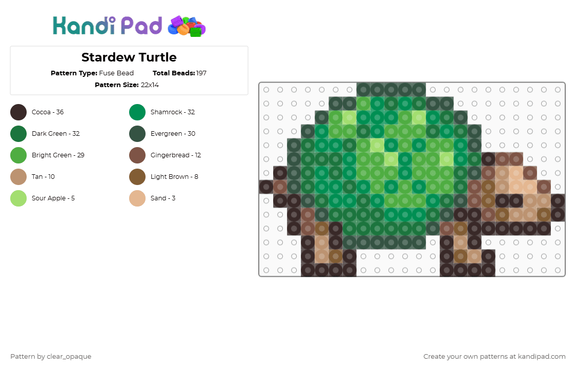 Stardew Turtle Fuse Bead Pattern - Kandi Pad | Kandi Patterns, Fuse ...