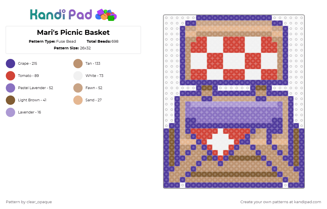Mari's Picnic Basket Fuse Bead Pattern - Kandi Pad | Kandi Patterns ...
