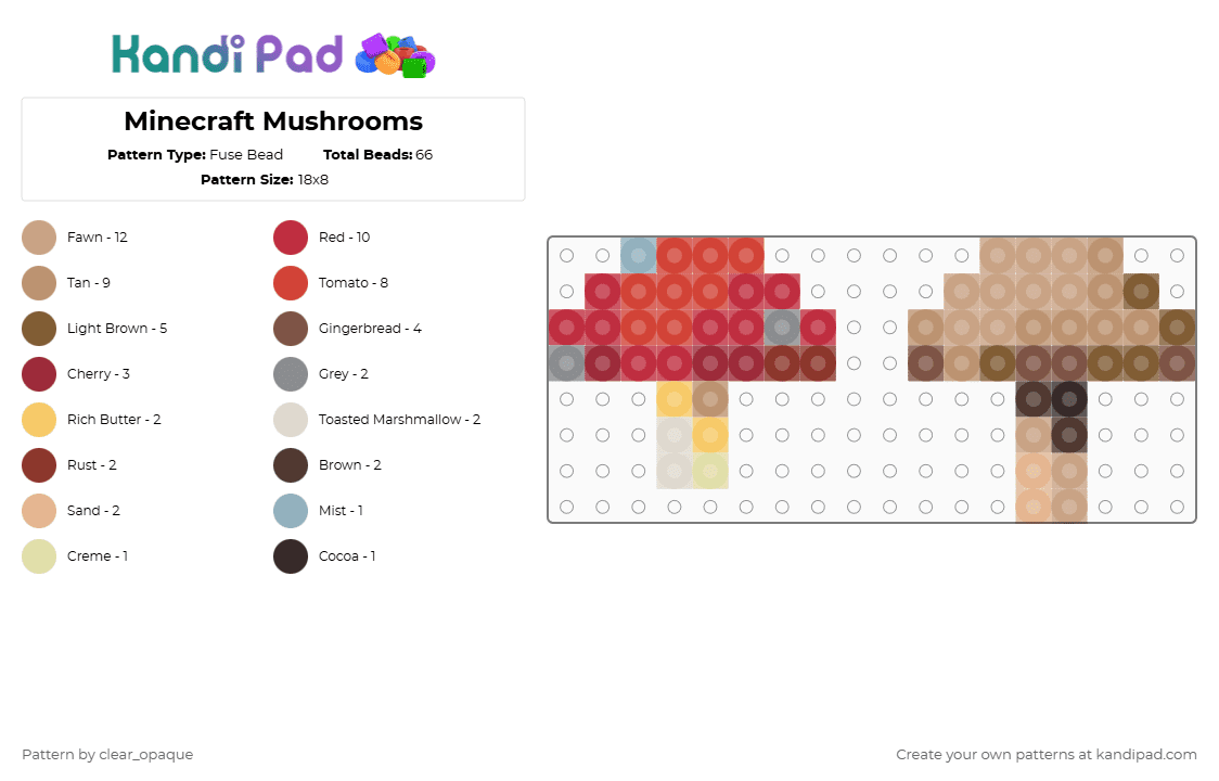 Minecraft Mushrooms Fuse Bead Pattern - Kandi Pad | Kandi Patterns ...