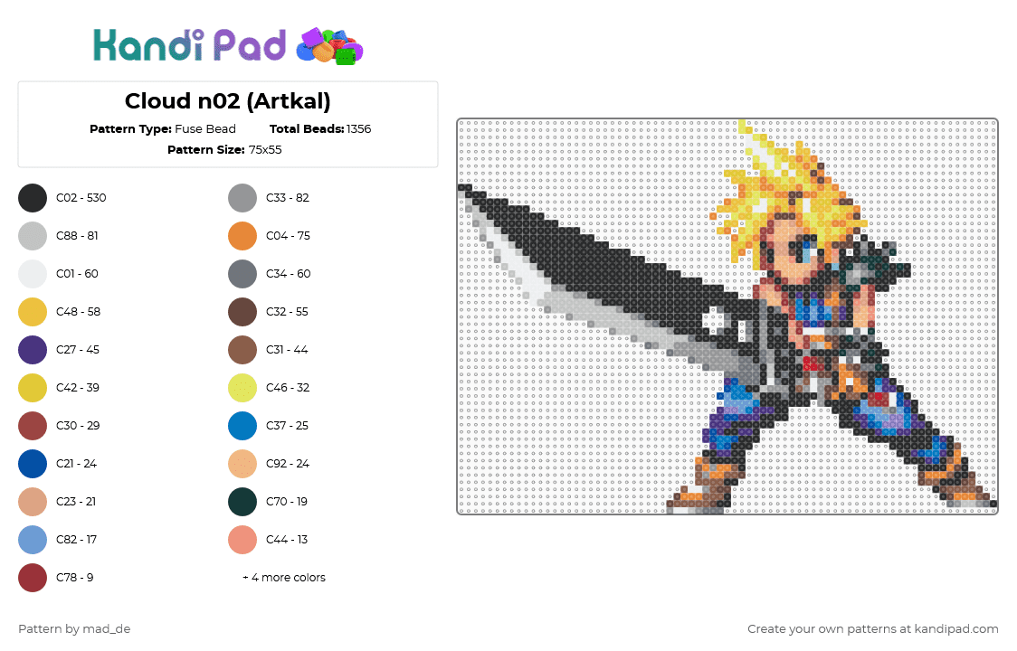 Cloud n02 (Artkal) Fuse Bead Pattern - Kandi Pad | Kandi Patterns, Fuse ...
