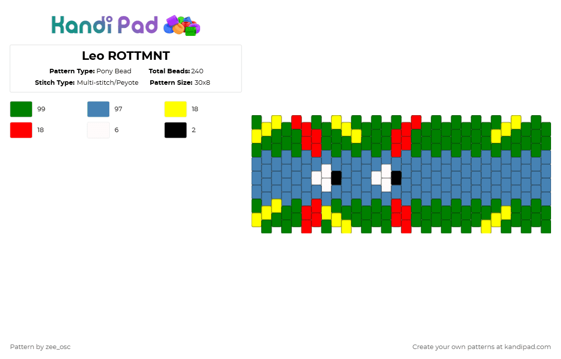 Leo ROTTMNT Pony Bead Pattern - Kandi Pad | Kandi Patterns, Fuse Bead ...