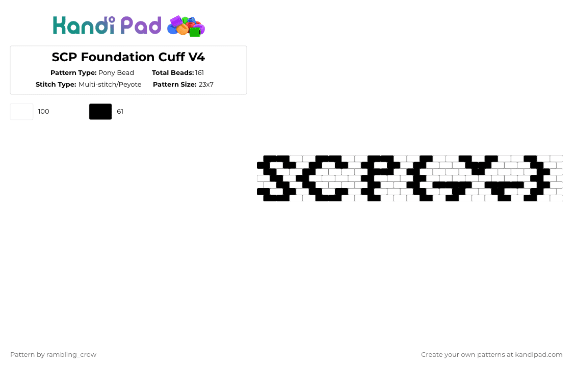 SCP Foundation Cuff V4 Pony Bead Pattern - Kandi Pad | Kandi Patterns ...