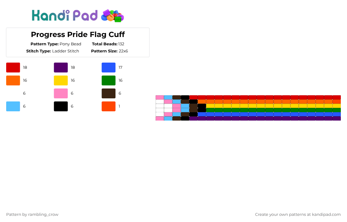 Progress Pride Flag Cuff Pony Bead Pattern - Kandi Pad | Kandi Patterns ...