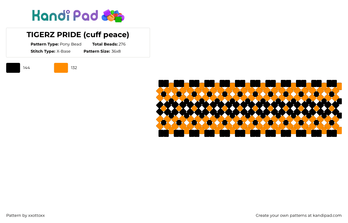 TIGERZ PRIDE (cuff peace) Pony Bead Pattern - Kandi Pad | Kandi ...