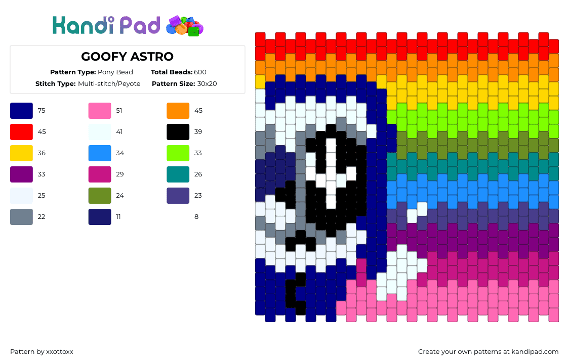 GOOFY ASTRO Pony Bead Pattern - Kandi Pad | Kandi Patterns, Fuse Bead ...