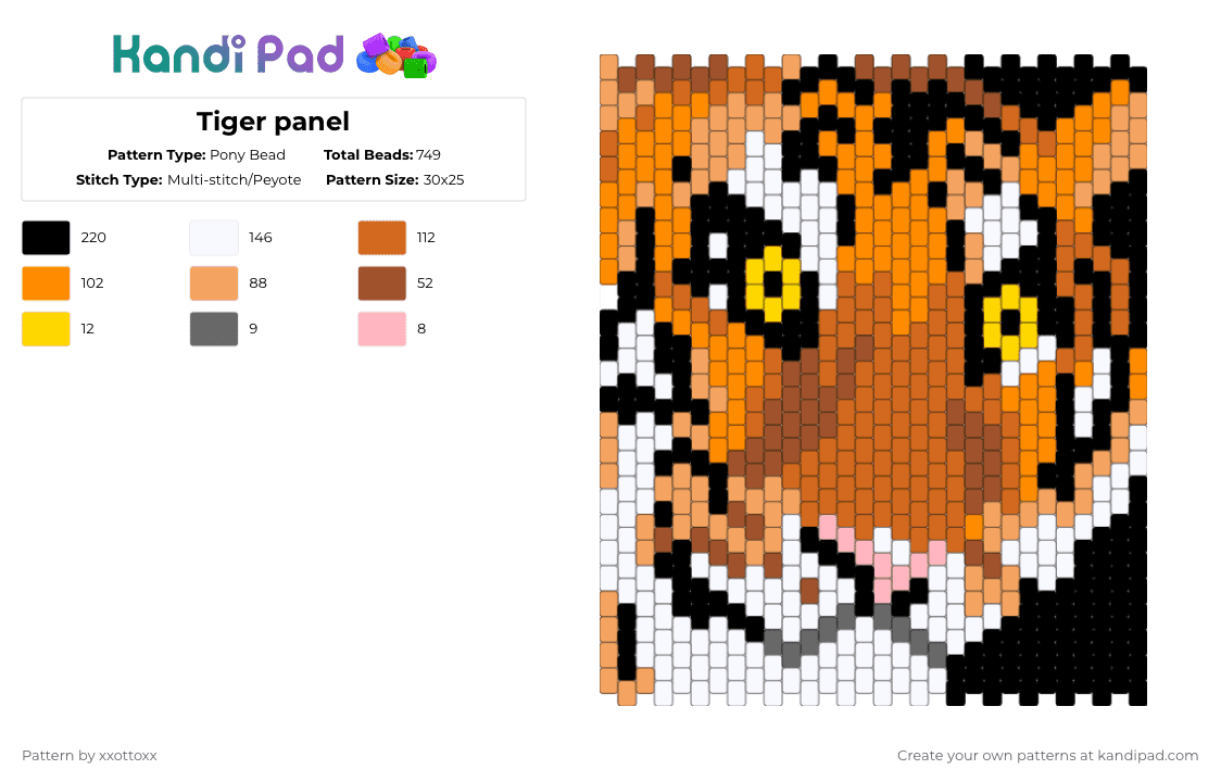 Tiger panel Pony Bead Pattern - Kandi Pad | Kandi Patterns, Fuse Bead ...