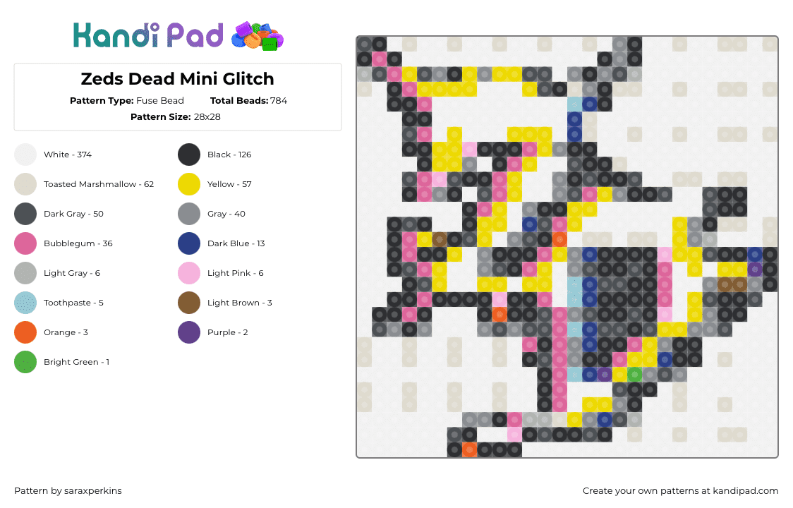 Zeds Dead Mini Glitch Fuse Bead Pattern - Kandi Pad | Kandi Patterns ...