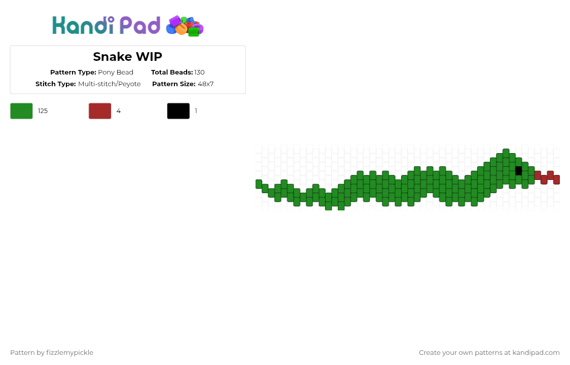 Simple Snake 🐍 Pony Bead Pattern - Kandi Pad | Kandi Patterns, Fuse ...