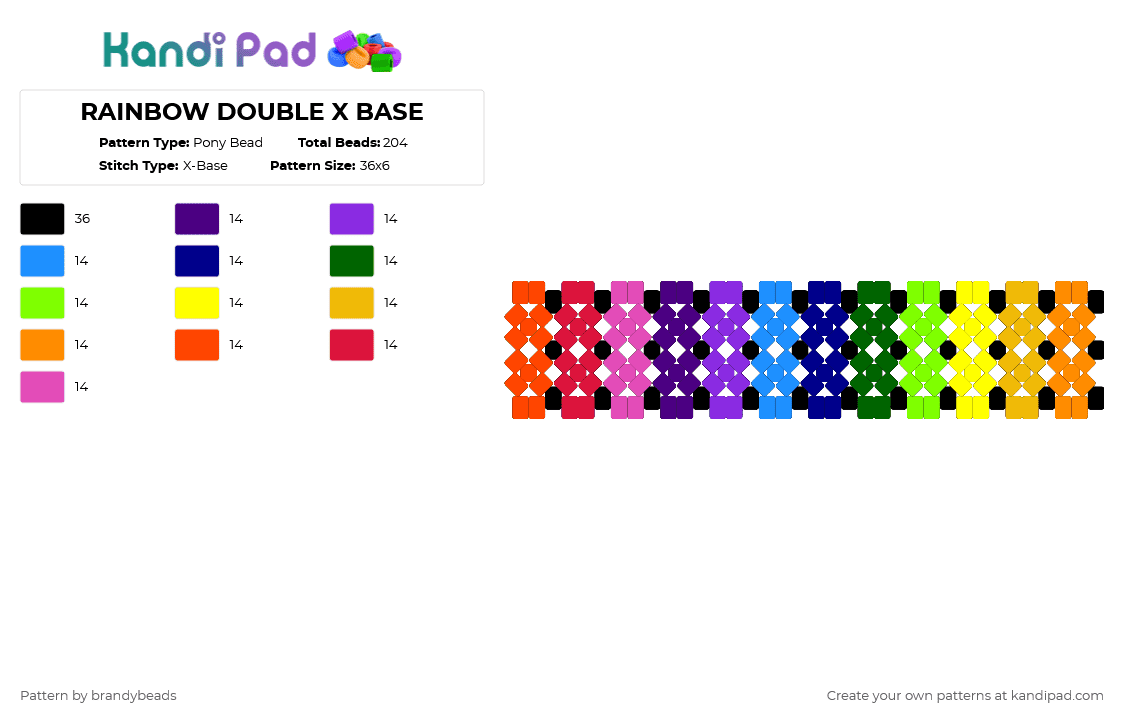 RAINBOW DOUBLE X BASE Pony Bead Pattern - Kandi Pad | Kandi Patterns ...