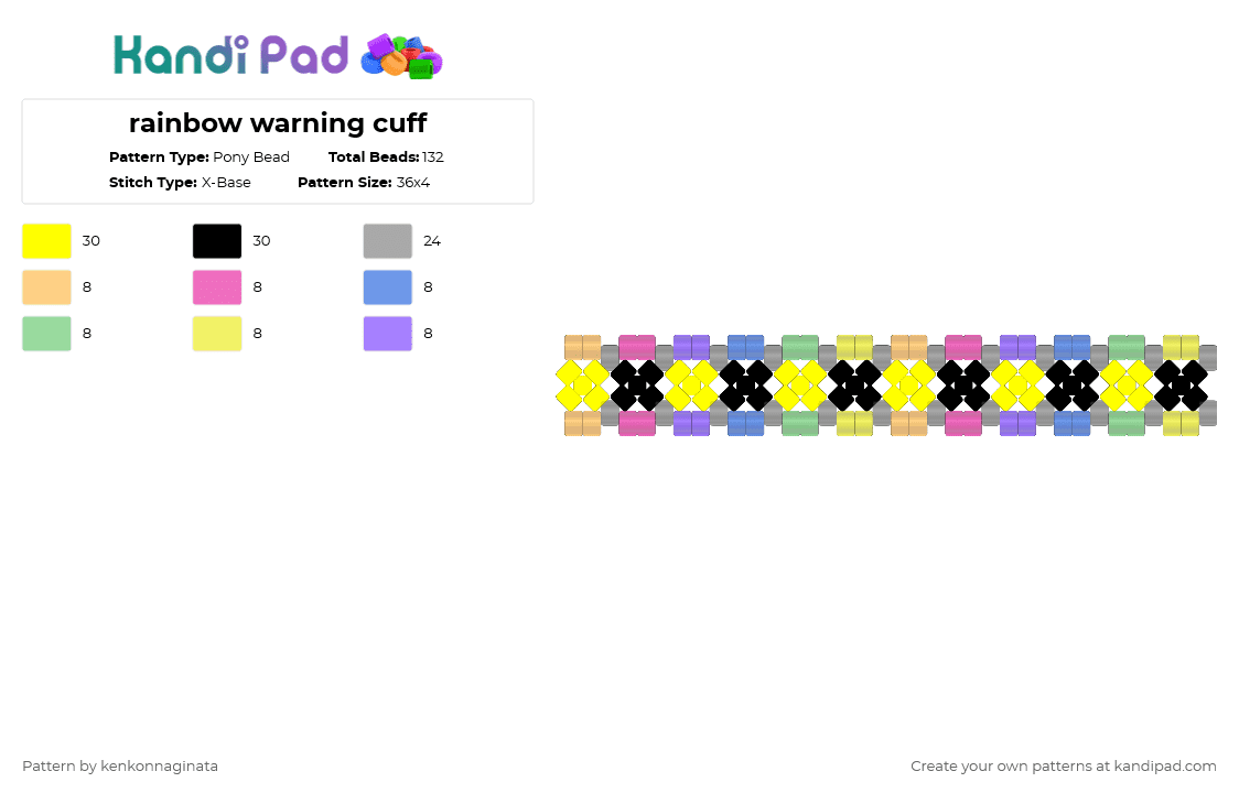 Rainbow warning cuff Pony Bead Pattern - Kandi Pad | Kandi Patterns ...