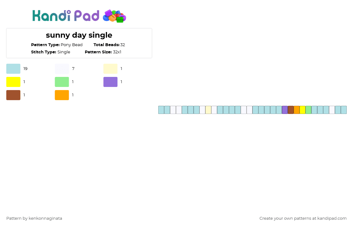Sunny day single Pony Bead Pattern - Kandi Pad | Kandi Patterns, Fuse ...
