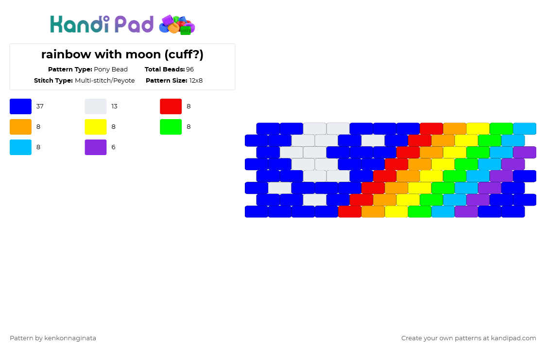 Rainbow with moon (cuff?) Pony Bead Pattern - Kandi Pad | Kandi ...