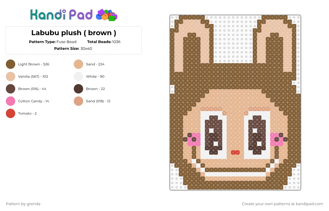 Labubu plush ( brown ) Fuse Bead Pattern - Kandi Pad | Kandi Patterns ...