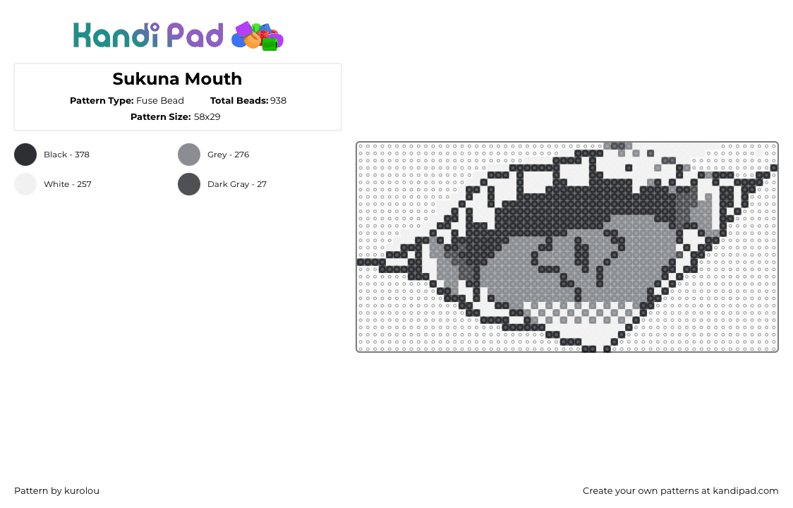 Sukuna Mouth Fuse Bead Pattern - Kandi Pad | Kandi Patterns, Fuse Bead ...