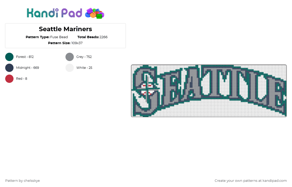 Seattle Mariners Fuse Bead Pattern - Kandi Pad | Kandi Patterns, Fuse ...