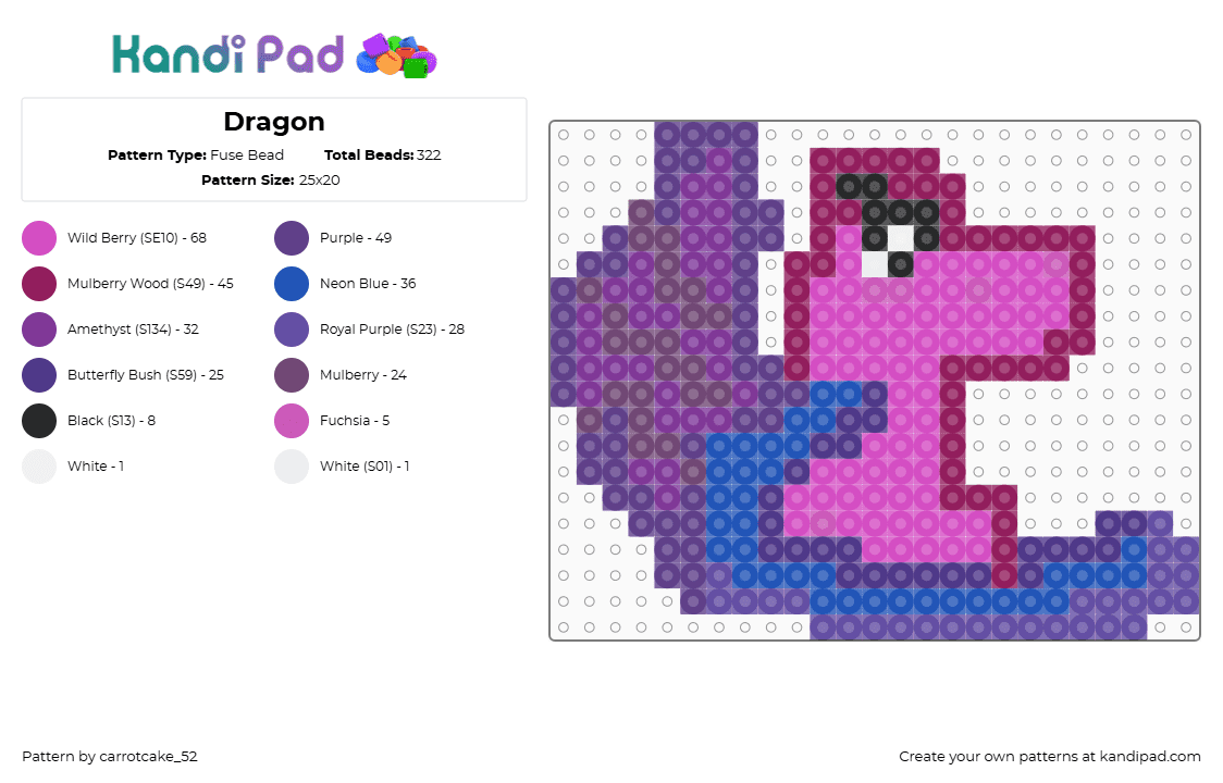 Dragon Fuse Bead Pattern - Kandi Pad | Kandi Patterns, Fuse Bead ...