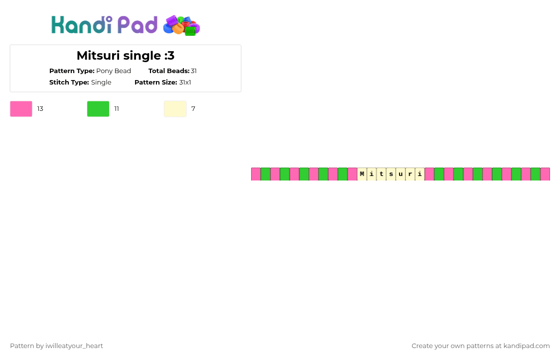Mitsuri single :3 Pony Bead Pattern - Kandi Pad | Kandi Patterns, Fuse ...