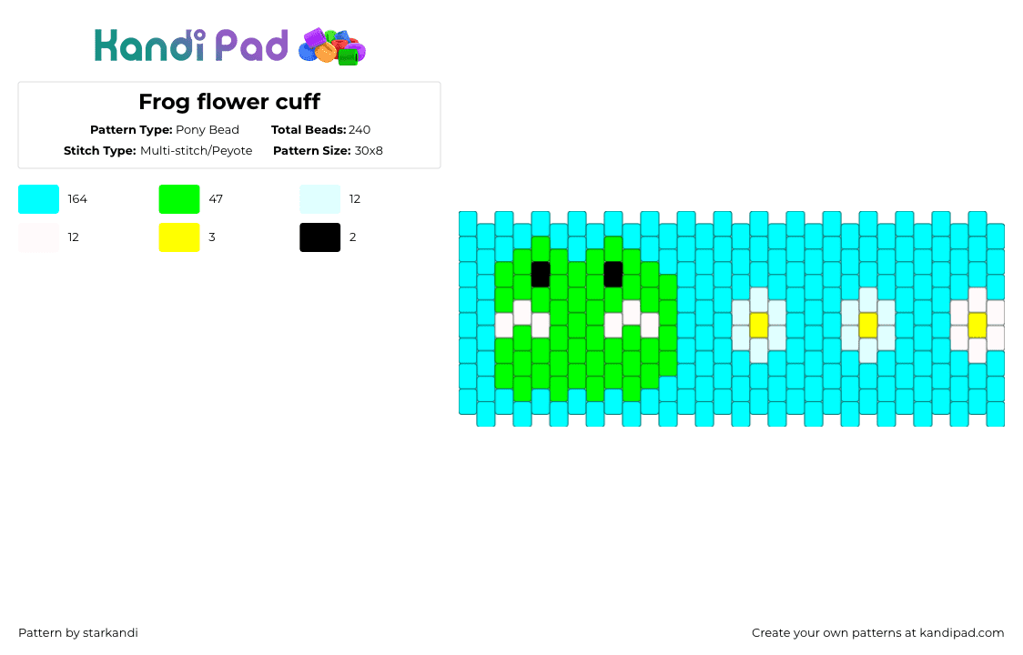 Frog flower cuff Pony Bead Pattern - Kandi Pad | Kandi Patterns, Fuse ...