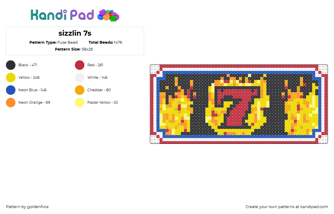 Sizzlin 7s Fuse Bead Pattern - Kandi Pad | Kandi Patterns, Fuse Bead ...