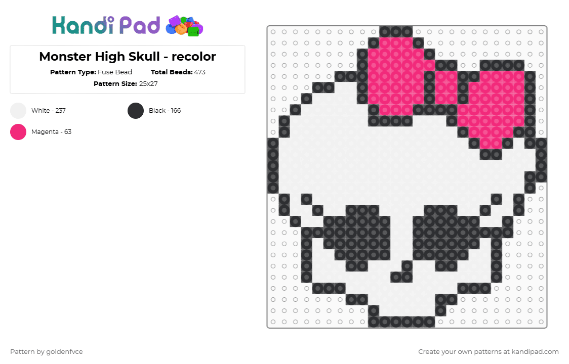 Monster High Skull - recolor Fuse Bead Pattern - Kandi Pad | Kandi ...
