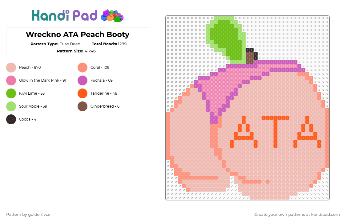 Wreckno ATA Peach Booty Fuse Bead Pattern - Kandi Pad | Kandi Patterns ...