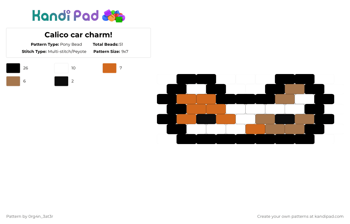 Calico car charm! Pony Bead Pattern - Kandi Pad | Kandi Patterns, Fuse ...