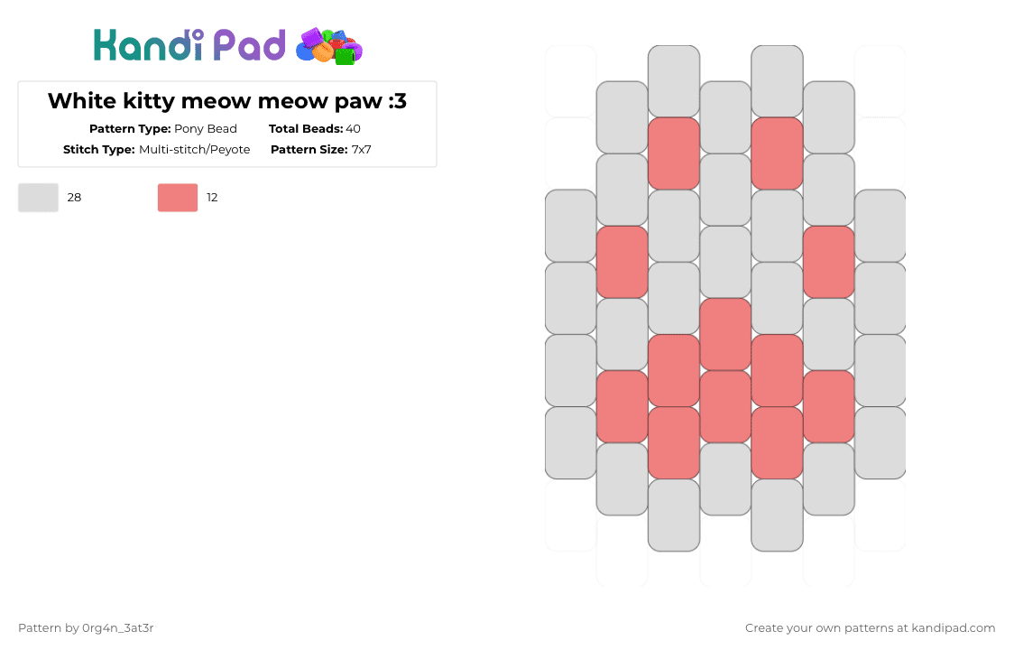White kitty meow meow paw :3 Pony Bead Pattern - Kandi Pad | Kandi ...