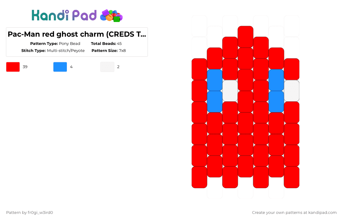 Pac-Man red ghost charm (CREDS TO SCOOTER44) Pony Bead Pattern - Kandi ...