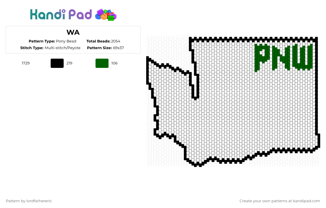WA Pony Bead Pattern - Kandi Pad | Kandi Patterns, Fuse Bead Patterns ...