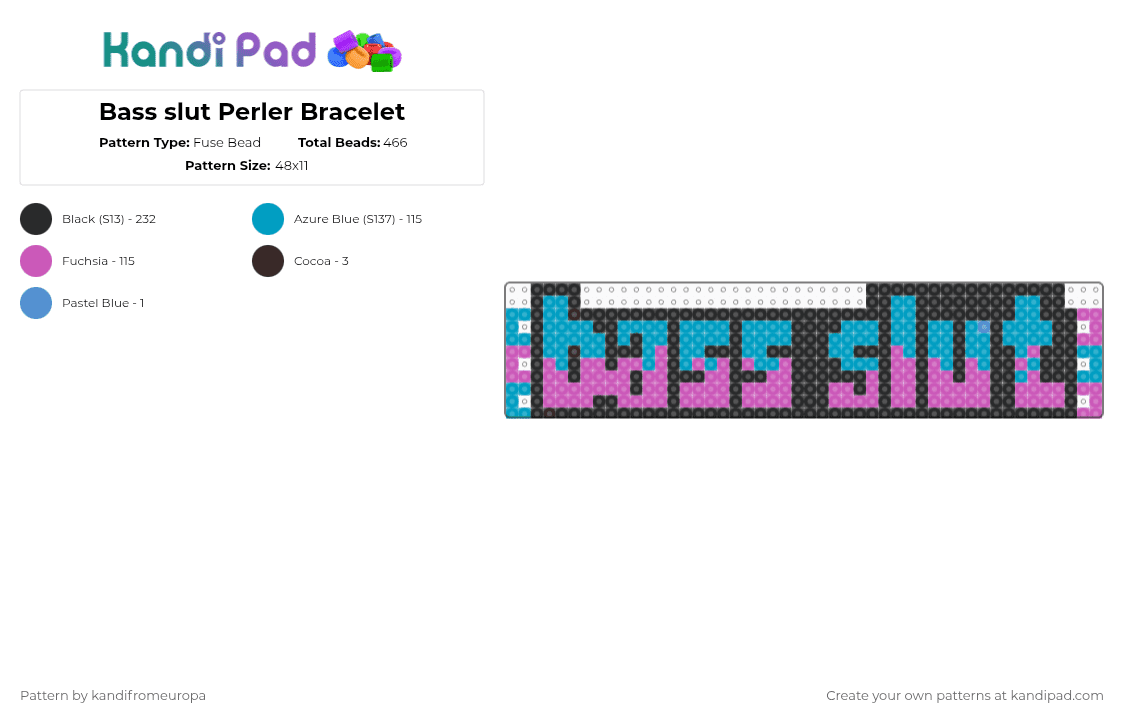 Bass slut Perler Bracelet Fuse Bead Pattern - Kandi Pad | Kandi ...
