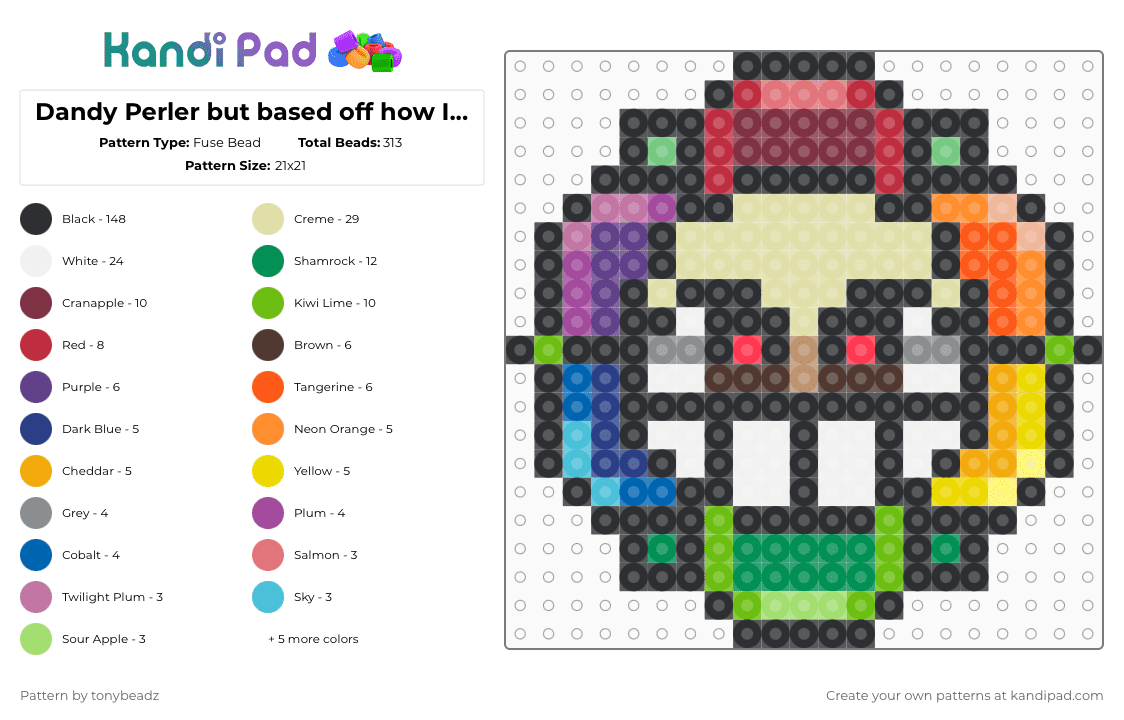 Dandy Perler but based off how I draw him Fuse Bead Pattern - Kandi Pad ...