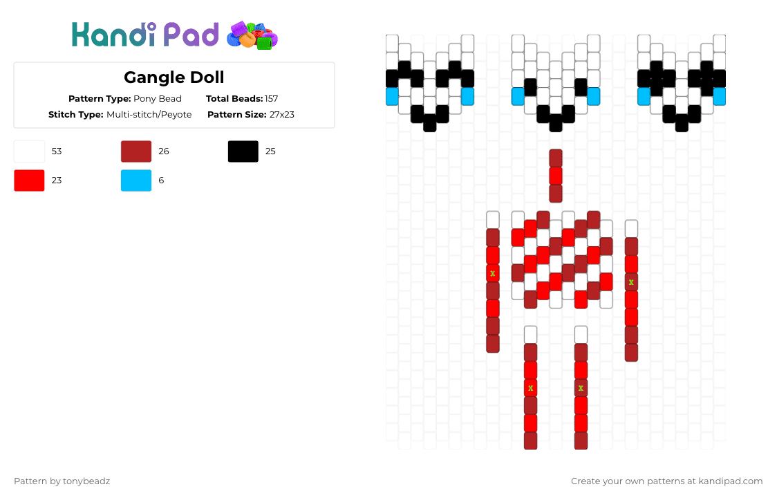Mini Gangle Doll Pony Bead Pattern - Kandi Pad | Kandi Patterns, Fuse ...