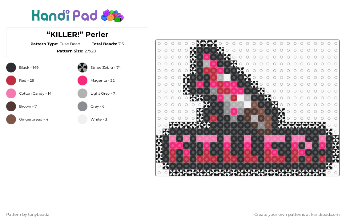 “KILLER!” Perler Fuse Bead Pattern - Kandi Pad | Kandi Patterns, Fuse ...
