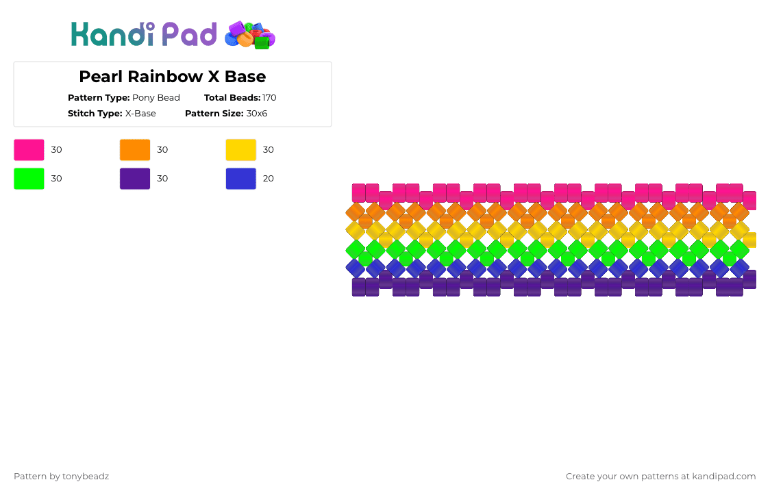 Pearl Rainbow X Base Pony Bead Pattern - Kandi Pad | Kandi Patterns ...