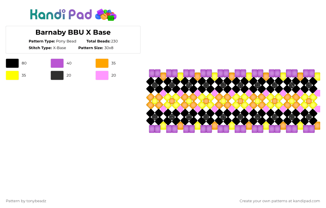 Barnaby BBU X Base Pony Bead Pattern - Kandi Pad | Kandi Patterns, Fuse ...