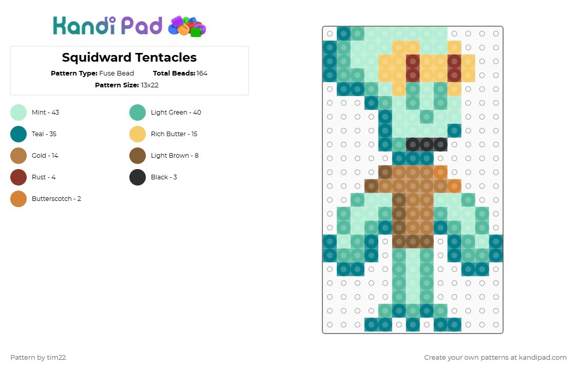 Squidward Tentacles Fuse Bead Pattern - Kandi Pad | Kandi Patterns ...
