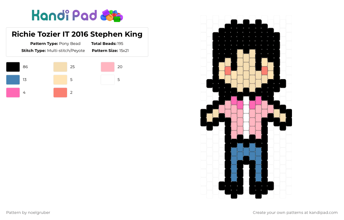 Richie Tozier IT 2016 Stephen King Pony Bead Pattern - Kandi Pad ...