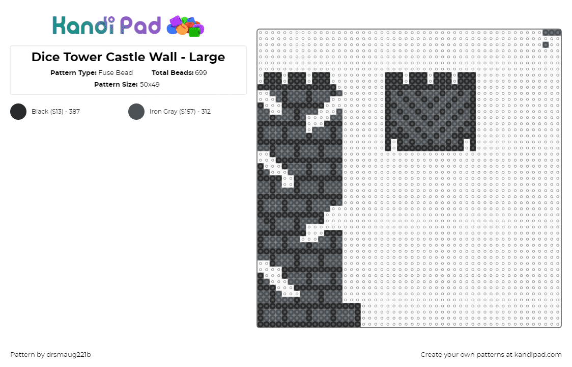 Dice Tower Castle Wall - Large Fuse Bead Pattern - Kandi Pad | Kandi ...