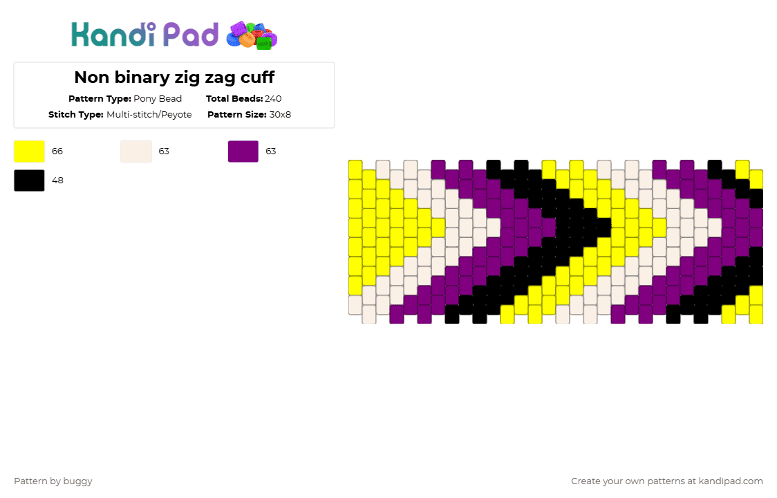 Non binary zig zag cuff Pony Bead Pattern - Kandi Pad | Kandi Patterns ...
