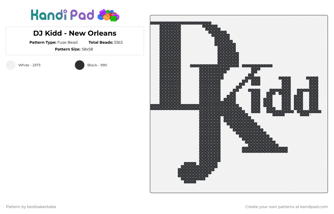 DJ Kidd - New Orleans Fuse Bead Pattern - Kandi Pad | Kandi Patterns ...