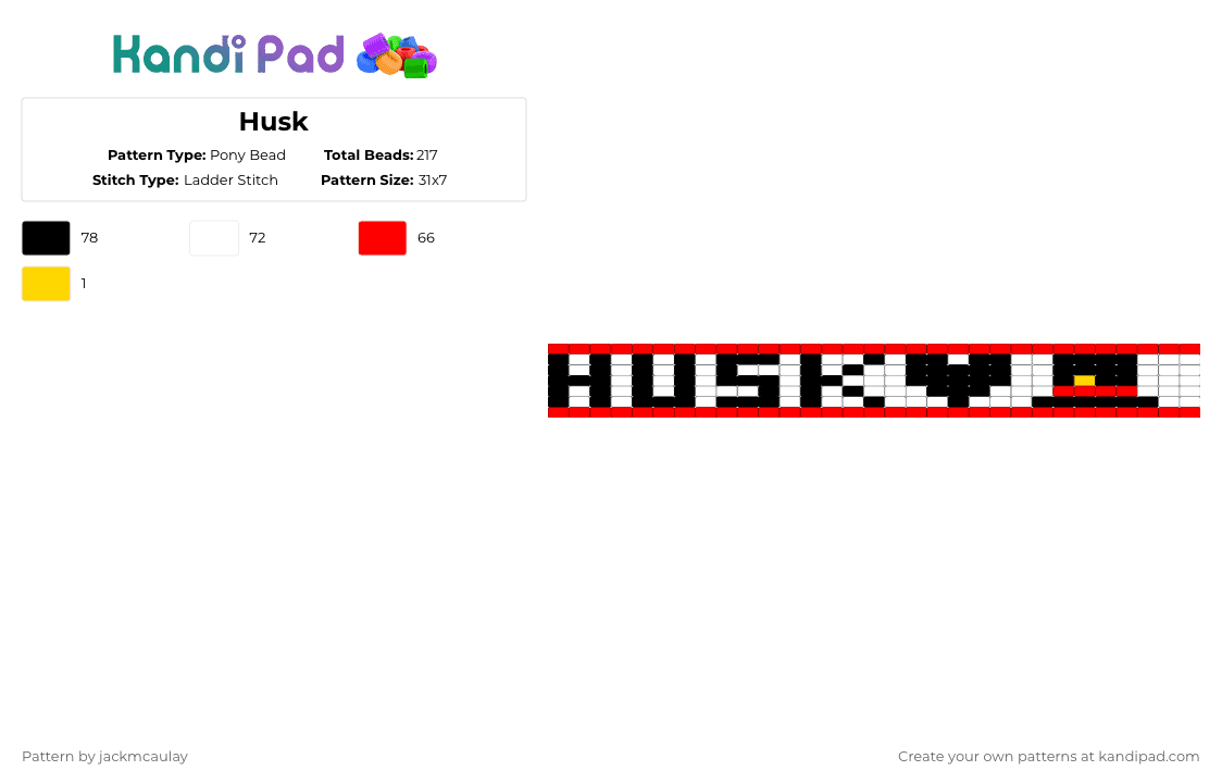 Husk Pony Bead Pattern - Kandi Pad | Kandi Patterns, Fuse Bead Patterns ...