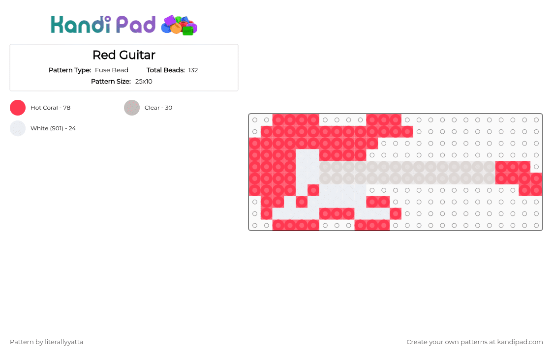 Red Guitar Fuse Bead Pattern - Kandi Pad | Kandi Patterns, Fuse Bead ...