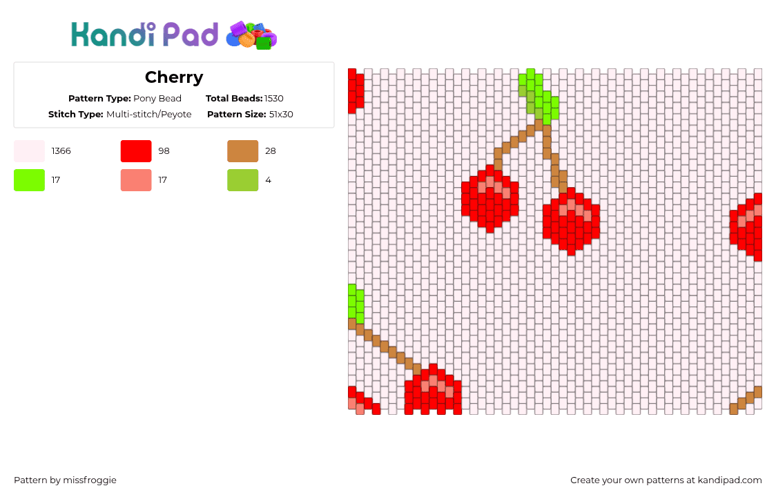 Cherry Pony Bead Pattern - Kandi Pad | Kandi Patterns, Fuse Bead ...