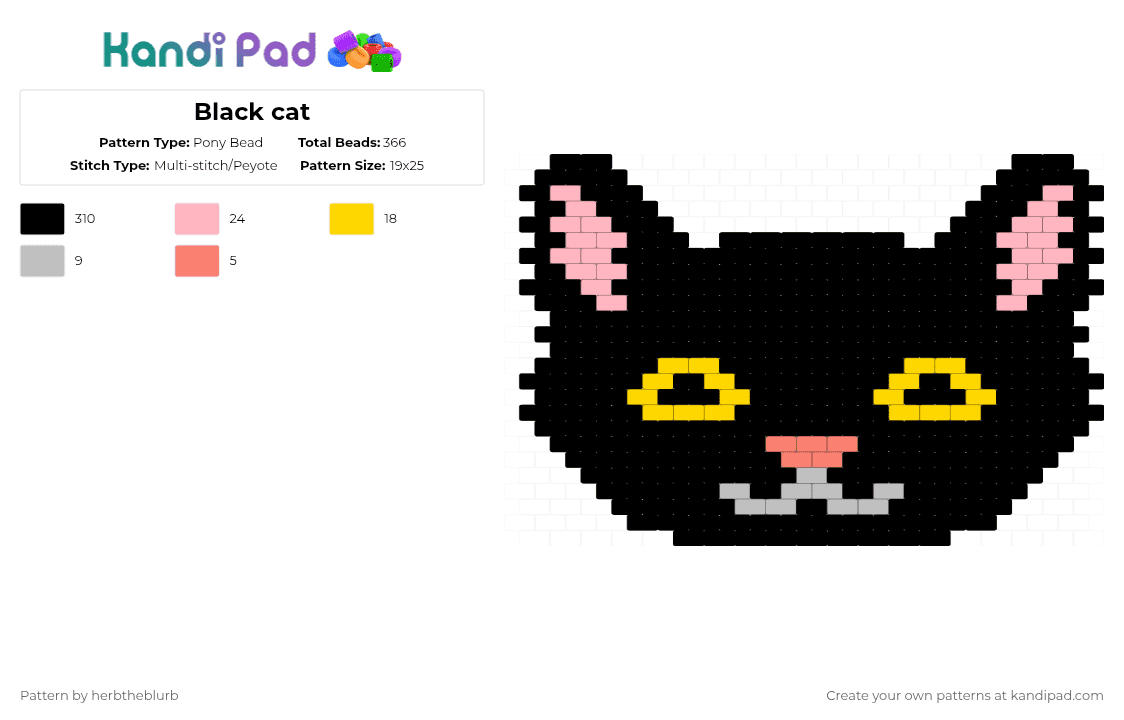 Black cat Pony Bead Pattern - Kandi Pad | Kandi Patterns, Fuse Bead ...