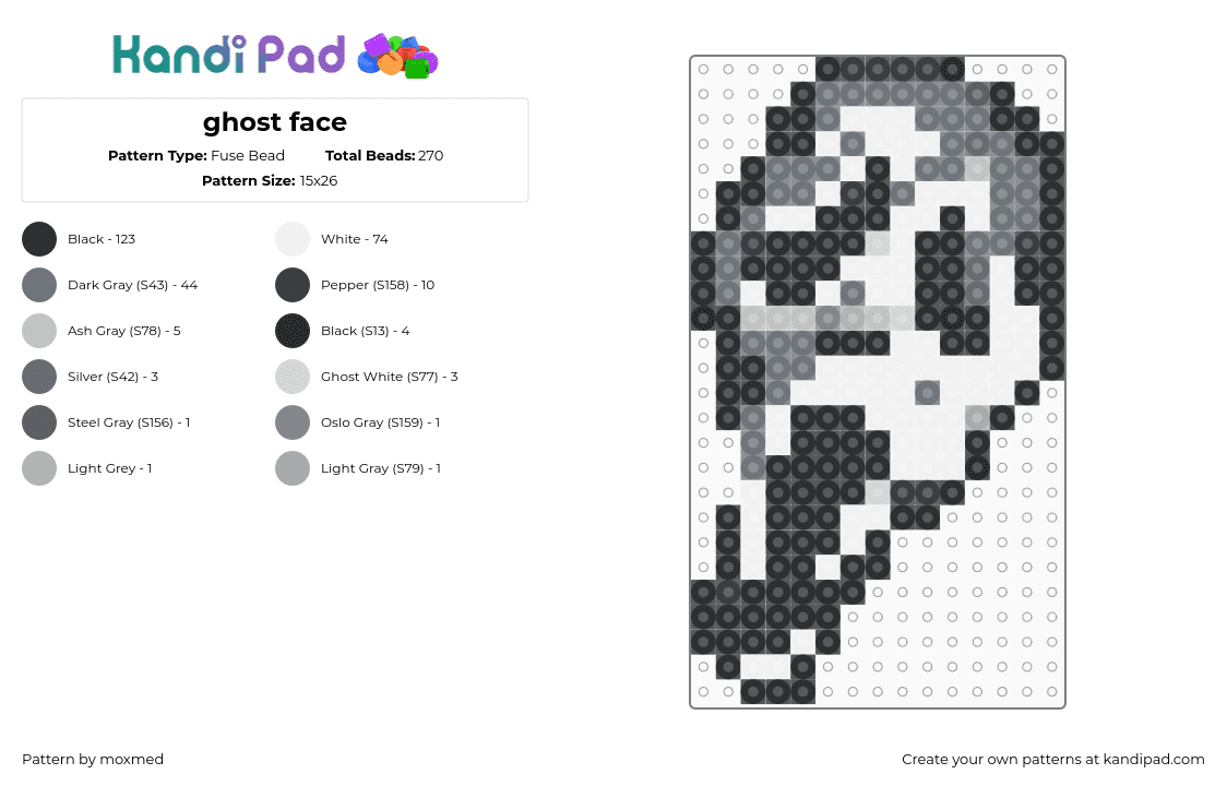 Ghost face Fuse Bead Pattern - Kandi Pad | Kandi Patterns, Fuse Bead ...