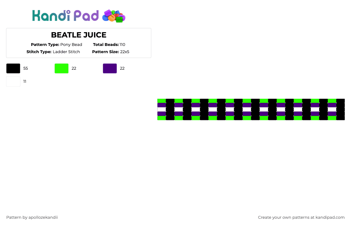 BEATLE JUICE Pony Bead Pattern - Kandi Pad | Kandi Patterns, Fuse Bead ...